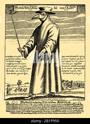 Copper engraving of Doctor Schnabel, a plague doctor in seventeenth ...