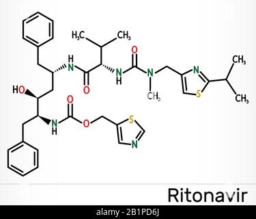 Ritonavir HIV drug (protease inhibitor class) molecule. Stylized ...