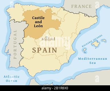 map of Castile and Leon autonomous community of Spain and location on ...