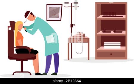 Ent doctor checking throat flat vector illustration. Otolaryngologist ...