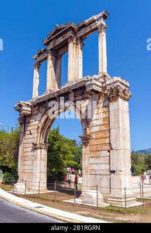 Arch of Hadrian or Hadrian`s gate, ancient monumental triumphal arched ...