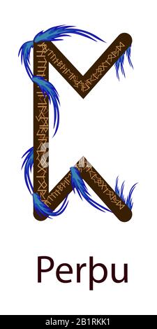 Old rune Perth, ancient Scandinavian alphabet vector illustration, hand ...