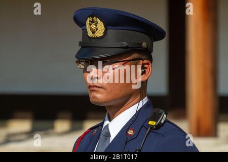 Uniformed Japanese guard at the Imperial Palace, Kyoto, Japan Stock ...