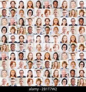 Indoor portrait collage of people of different ages on USA map as ...