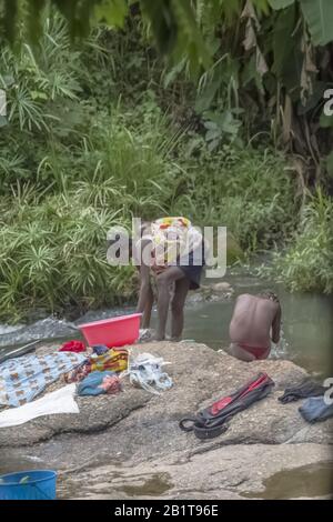 Gabela / Kwanza Sul / Angola - 02 25 2020: View of traditional village ...