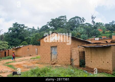 Gabela / Kwanza Sul / Angola - 02 25 2020: View of traditional village ...