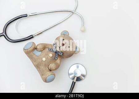 Simply minimal design toy bear and medicine equipment stethoscope ...