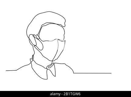 One continuous line drawing medical face mask. Concept of coronavirus ...