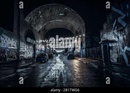 Digbeth in Birmingham, UK at night showing the original architectural ...