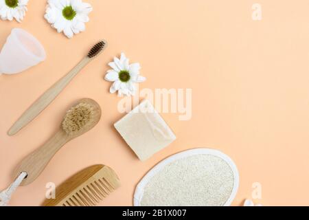 Frame made of accessories for personal hygiene. Plastic free concept ...