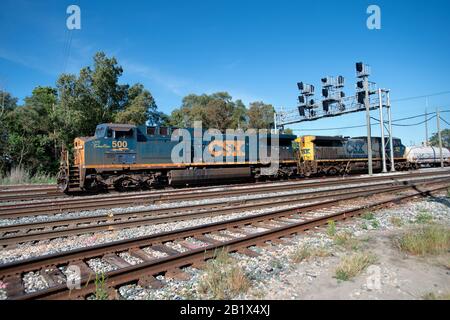 Locomotives of CSX Transportation train railroad in Miami, USA Stock ...