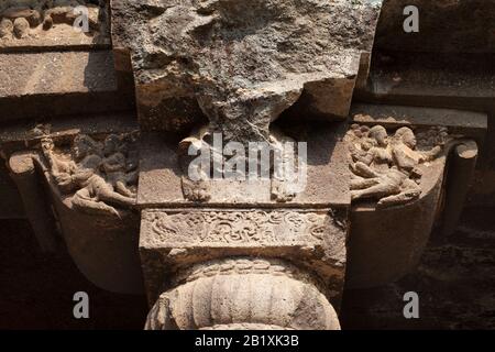 Entrance to one of the caves at Ajanta, Aurangabad, Maharashtra, India ...