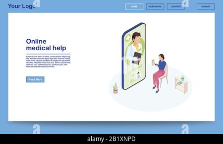 Ehealth smartphone app isometric illustration. Male patient ...