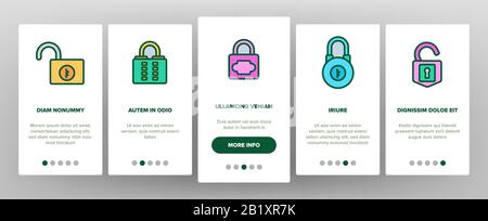 Padlock Security Tool Onboarding Icons Set Vector Stock Vector Image ...
