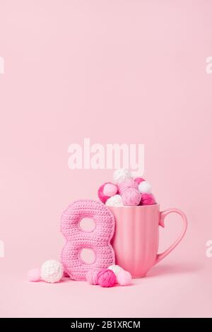 8 March symbol. Figure of eight made of blue city blocks or gur flying ...