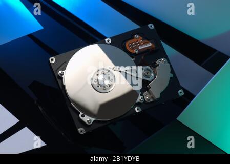 Computer hard disc. Internal workings of a computer's hard drive. This ...