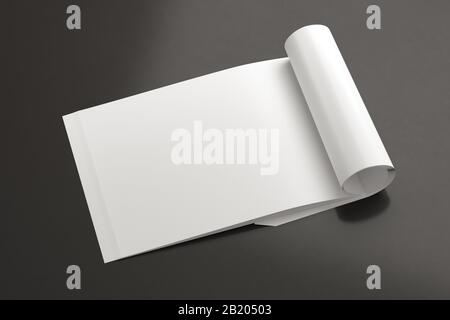 Blank horizontal left magazine page. Workspace with folded magazine ...