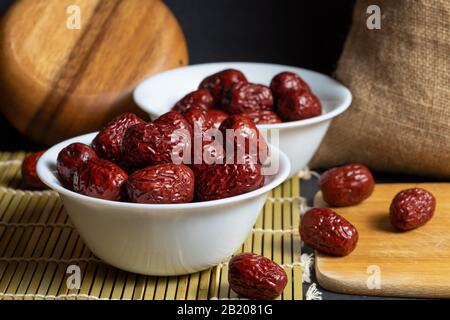 Jujube, Red Date, Chinese Date (Ziziphus jojoba). Twig with fruit on a ...