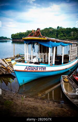 Landscape, Boat, Negro River, Iranduba, Amazonas, Brazil Stock Photo ...