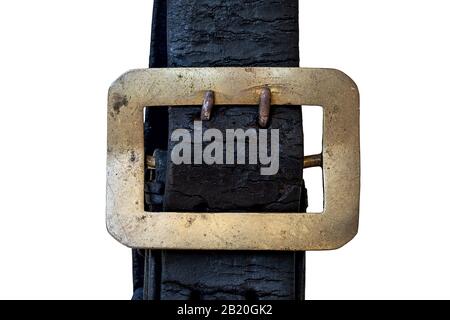 old worn out leather belt on a white Stock Photo - Alamy