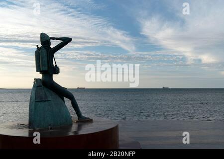 Jacques Cousetau copper statue in mallejon promenade by the sea Stock ...