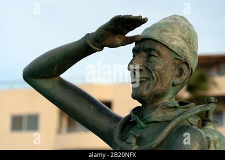 Jacques Cousetau copper statue in mallejon promenade by the sea Stock ...