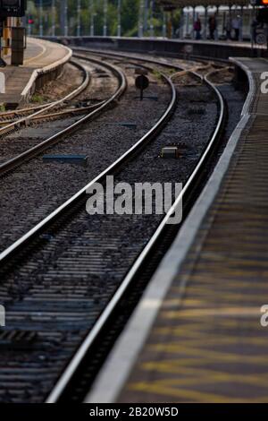 British railway track junction in closeup Stock Photo - Alamy