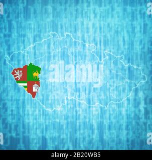 emblem of plzen region on map with administrative divisions and borders ...