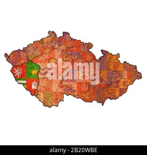emblem of plzen region on map with administrative divisions and borders ...