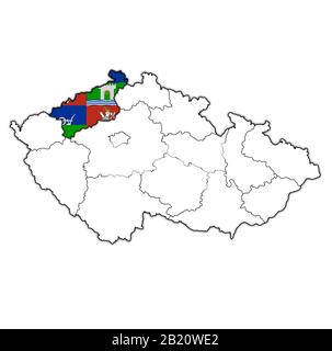 emblem of Usti nad labem region on map with administrative divisions ...
