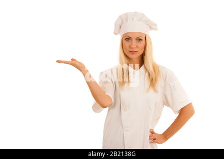 beautiful blond Woman chef isolated over white background Stock Photo ...