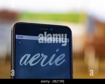In this photo illustration the Aerie logo is seen displayed on a ...