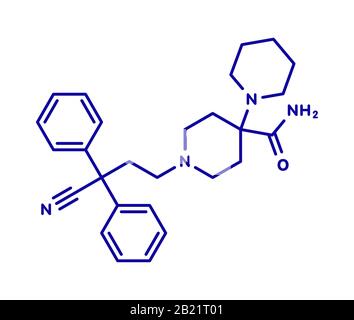 Piritramide opioid analgesic drug molecule. 3D rendering. Atoms are ...