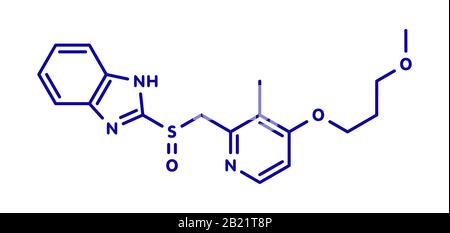 Rabeprazole gastric ulcer drug molecule (proton pump inhibitor) Atoms ...