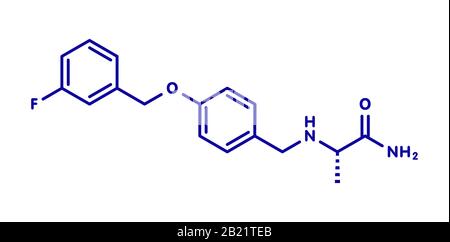 Safinamide Parkinson's disease drug molecule Stylized skeletal formula ...