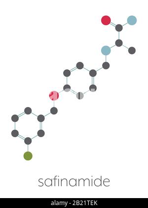 Safinamide Parkinson's disease drug molecule Stylized skeletal formula ...