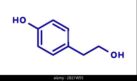 Tyrosol olive oil antioxidant molecule. 3D rendering. Atoms are ...