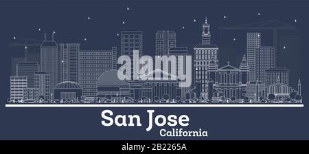 San Jose California City Skyline in Paper Cut Style with Snowflakes ...