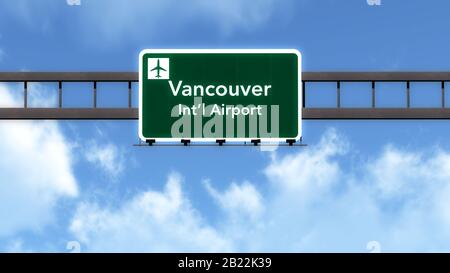 Vancouver Canada Airport Highway Road Sign at Night 3D Illustration ...