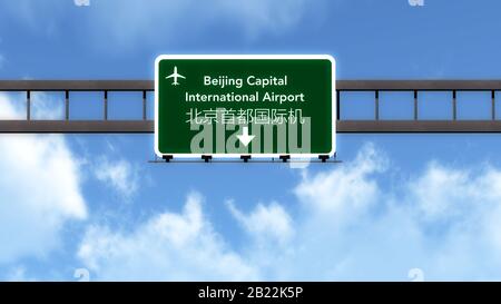 Beijing China International Airport Highway Sign 2D Illustration Stock ...
