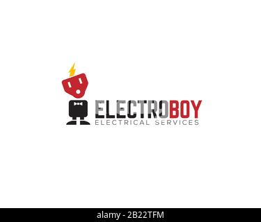electroboy logo character with plug socket caracter mascot with tuxedo ...