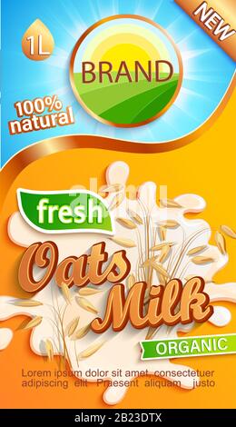 Label design template for organic oats flakes. Vector sketch vintage ...