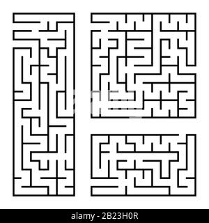 A set of square and rectangular labyrinths with entrance and exit. Simple flat vector ...