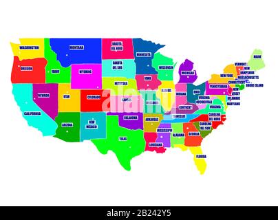 Map of USA with regions. Colorful graphic illustration with map of USA ...