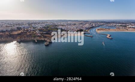 Aerial. Beautiful views of beaches of Lagos Town, from the sky ...