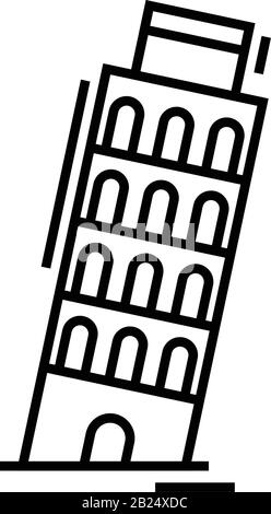 Pisa tower vector linear icon. Cultural building of Italy ...
