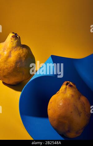 Yellow quince on a dark background table Stock Photo - Alamy
