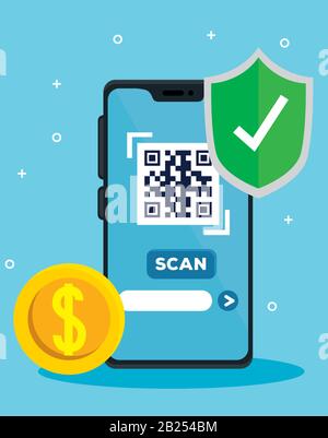 smartphone with scan code qr and coin Stock Vector Image & Art - Alamy