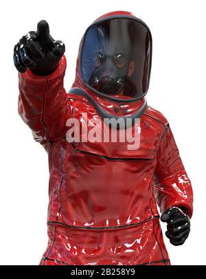 Man in a biohazard suit isolated on white 3d illustration Stock Photo ...