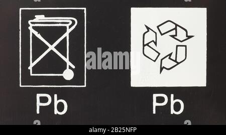 LONDON, UK - CIRCA JANUARY 2020: universal recycling symbol and Pb ...